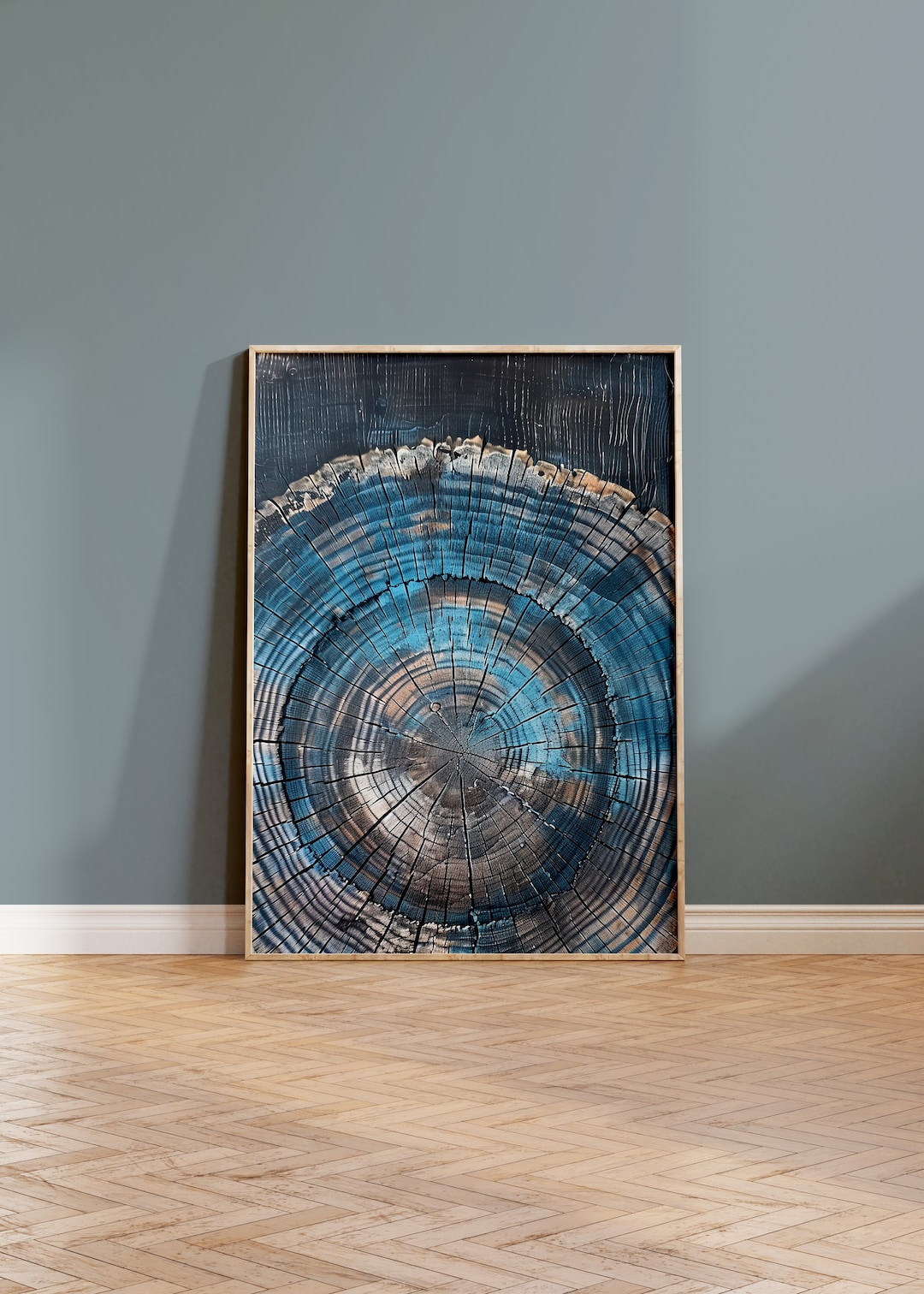 Blue Tree Ring Poster, Tree Ring Artwork, Vintage Wood Print ...