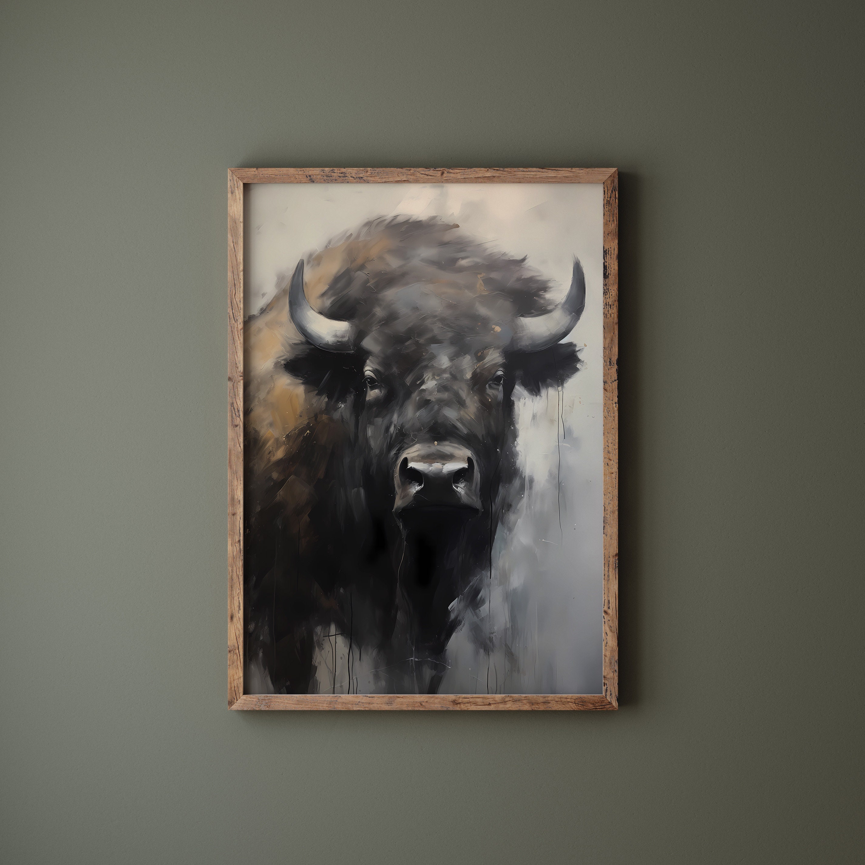 Buffalo Wall Art , Bison Print, Forrest Landscape, Modern Art, Rustic ...