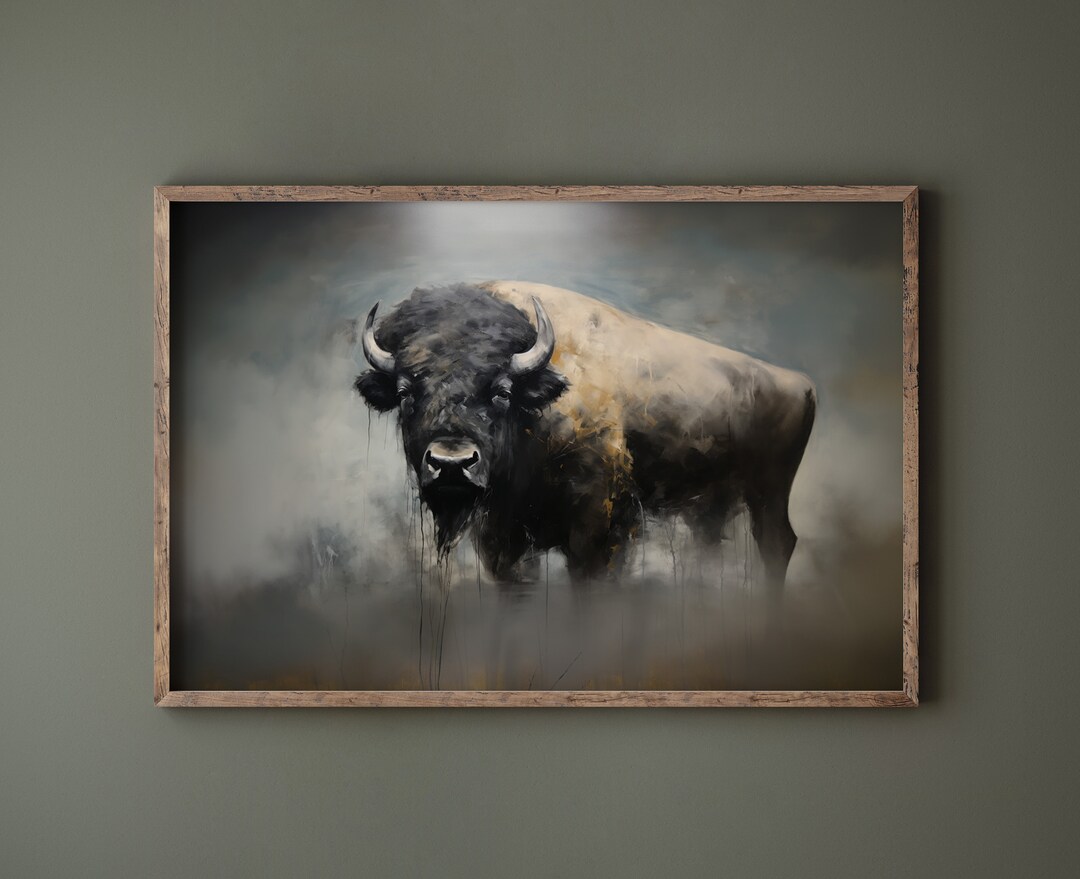 Buffalo Wall Art , Bison Print, Forrest Landscape, Modern Art, Rustic ...