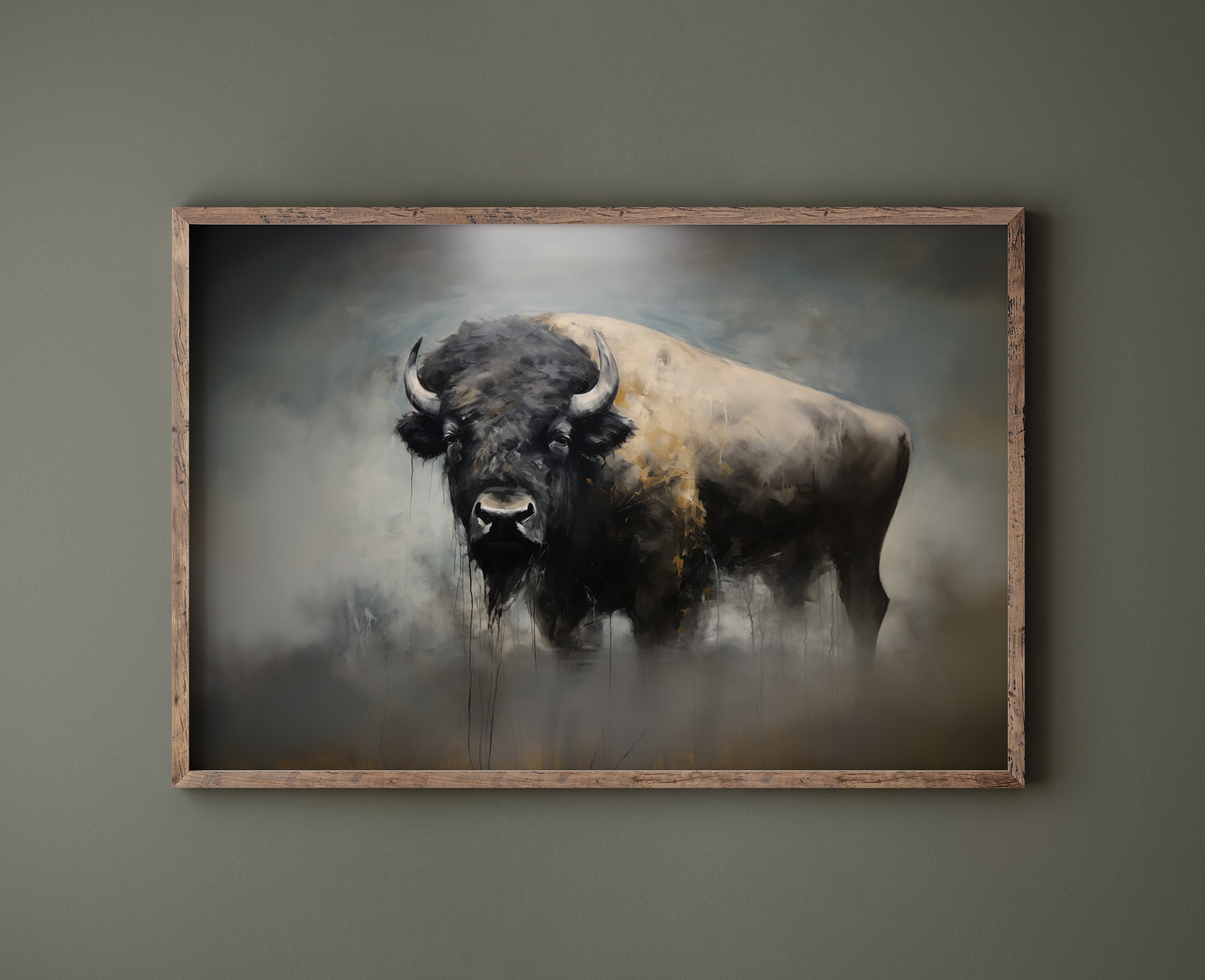 Buffalo Wall Art , Bison Print, Forrest Landscape, Modern Art, Rustic ...