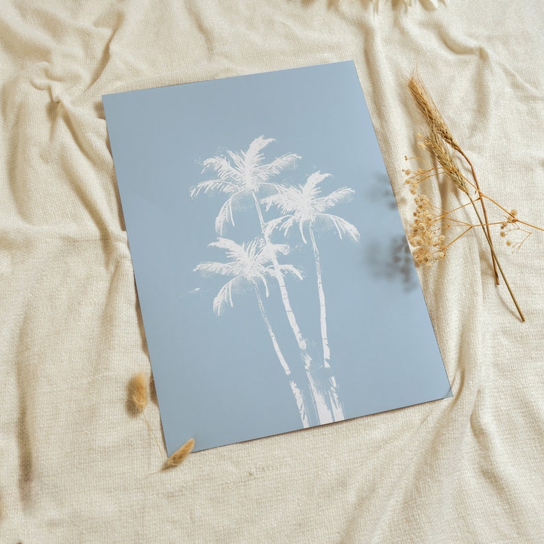 Light Blue Palm Tree, Boho Beach Art, Palm Tree Art, Tropical Wall Art ...