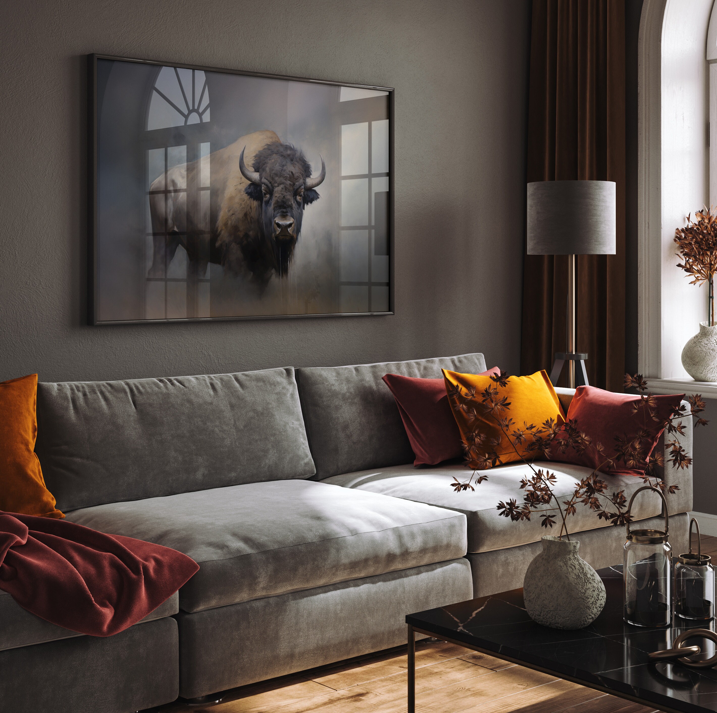 Buffalo Wall Art , Bison Print, Forrest Landscape, Modern Art, Rustic ...