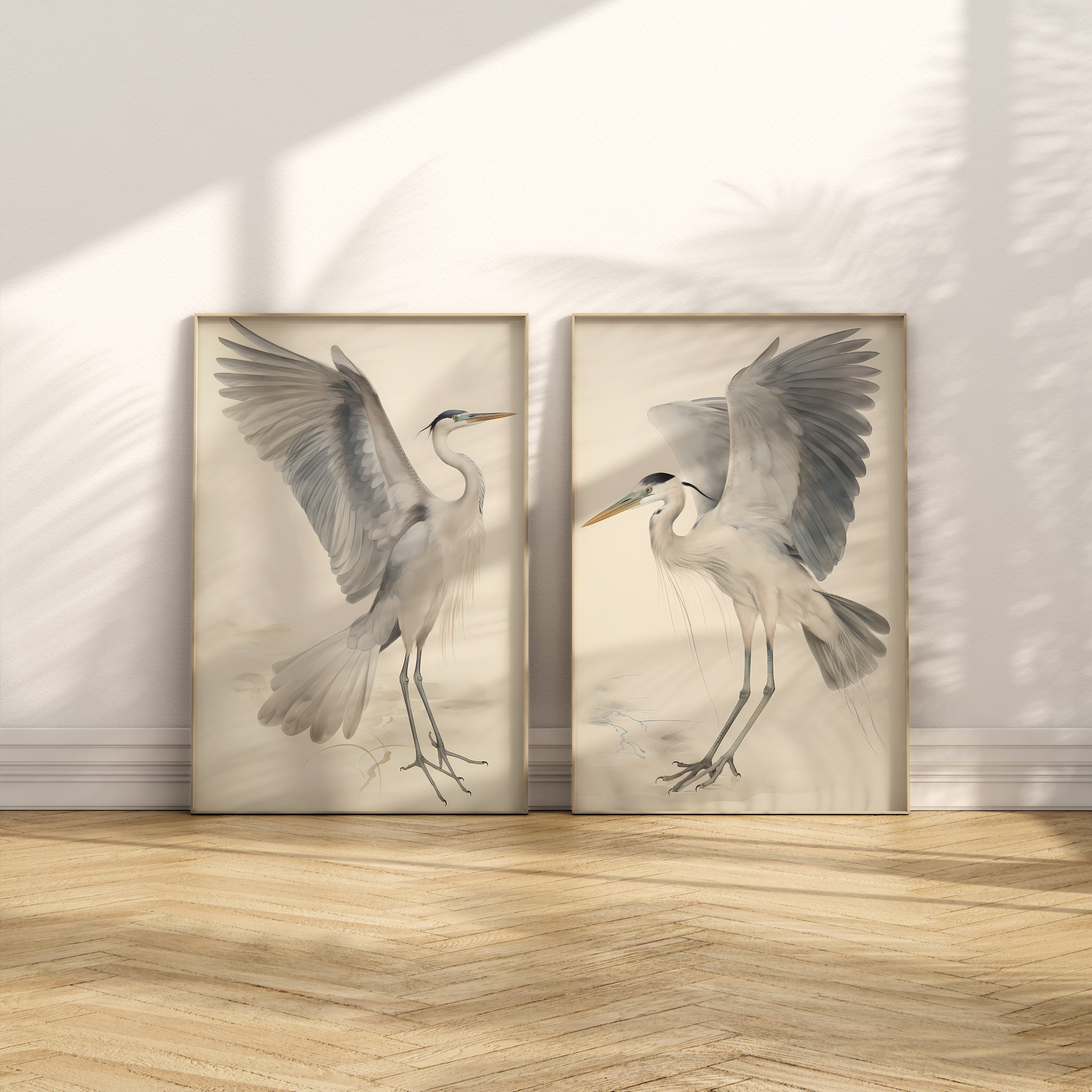Vintage Heron, Watercolor Heron Painting, Minimalist Coastal Room Decor ...