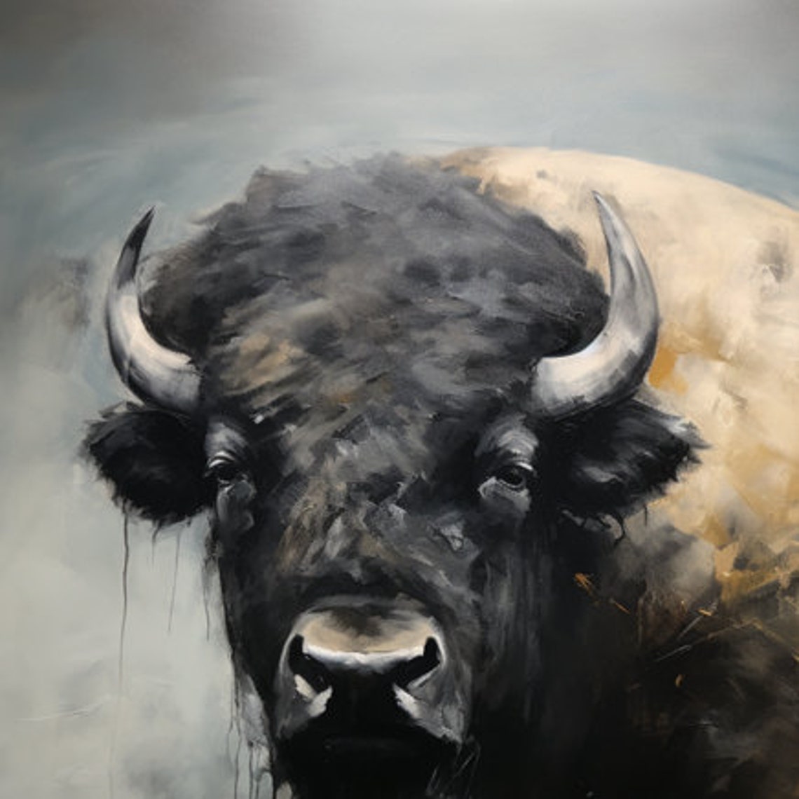 Buffalo Wall Art , Bison Print, Forrest Landscape, Modern Art, Rustic ...