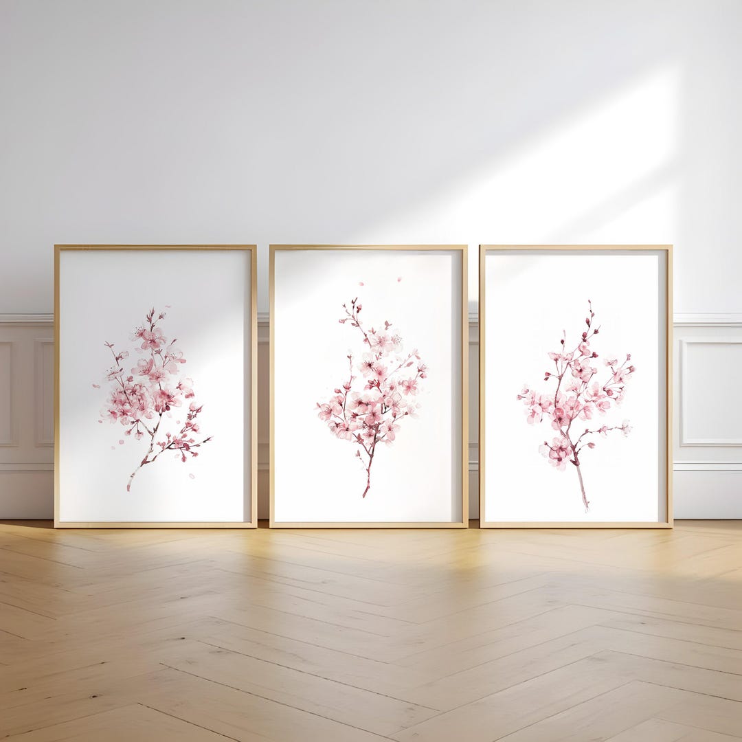Cherry Blossom Watercolor Art Prints: Asian Nursery Decor, Set of 3 - Etsy
