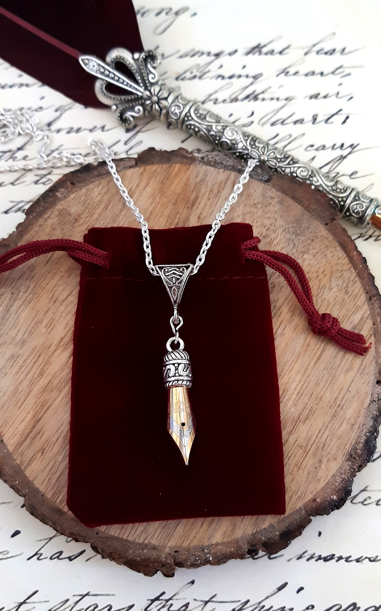 Pen Nib Pendant Necklace in Silver or Gold Colour in Gift - Etsy