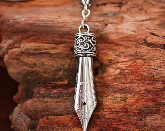 Gold Plated Vintage Fountain Pen Necklace, Pen Nib Necklace, Fountain ...