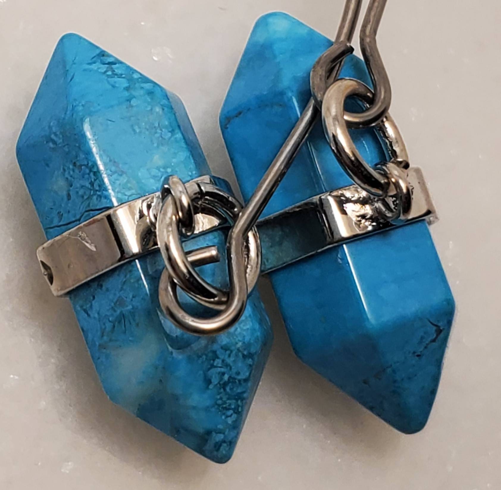 Blue Howlite Double Terminated Point Polished Stone Earrings Blue ...