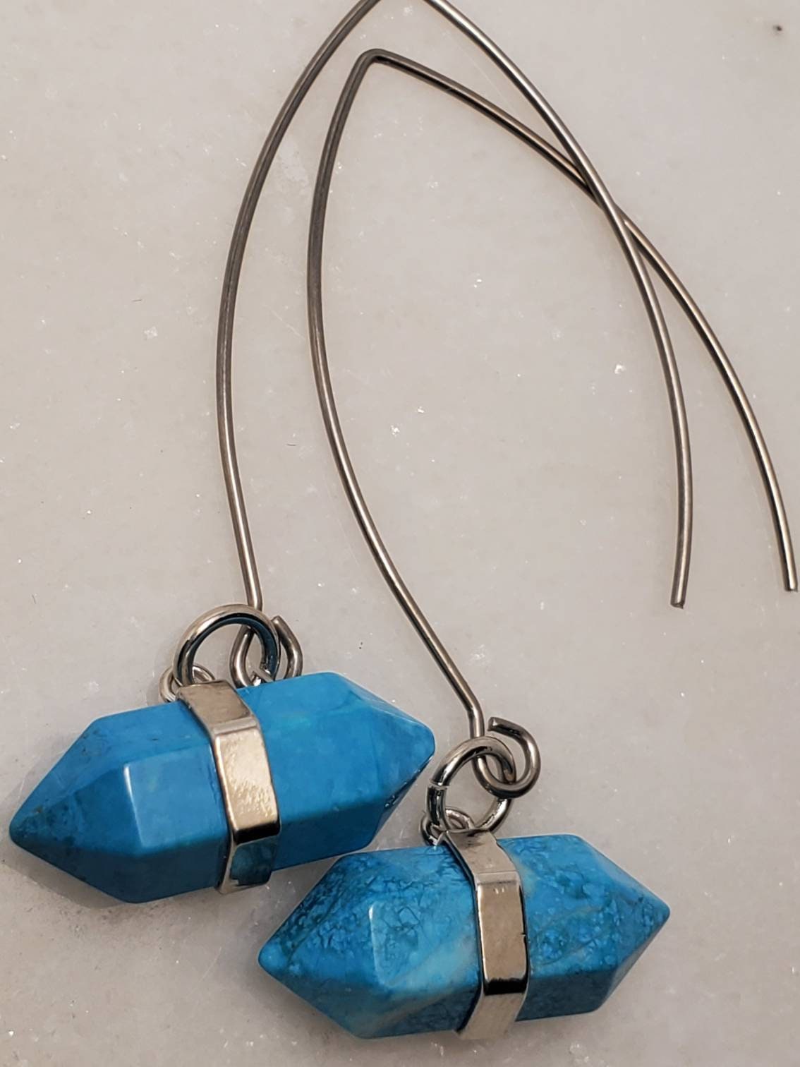 Blue Howlite Double Terminated Point Polished Stone Earrings Blue ...