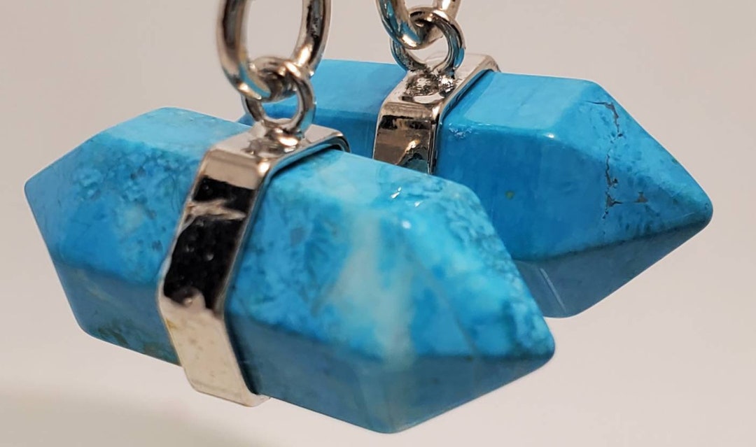 Blue Howlite Double Terminated Point Polished Stone Earrings Blue ...