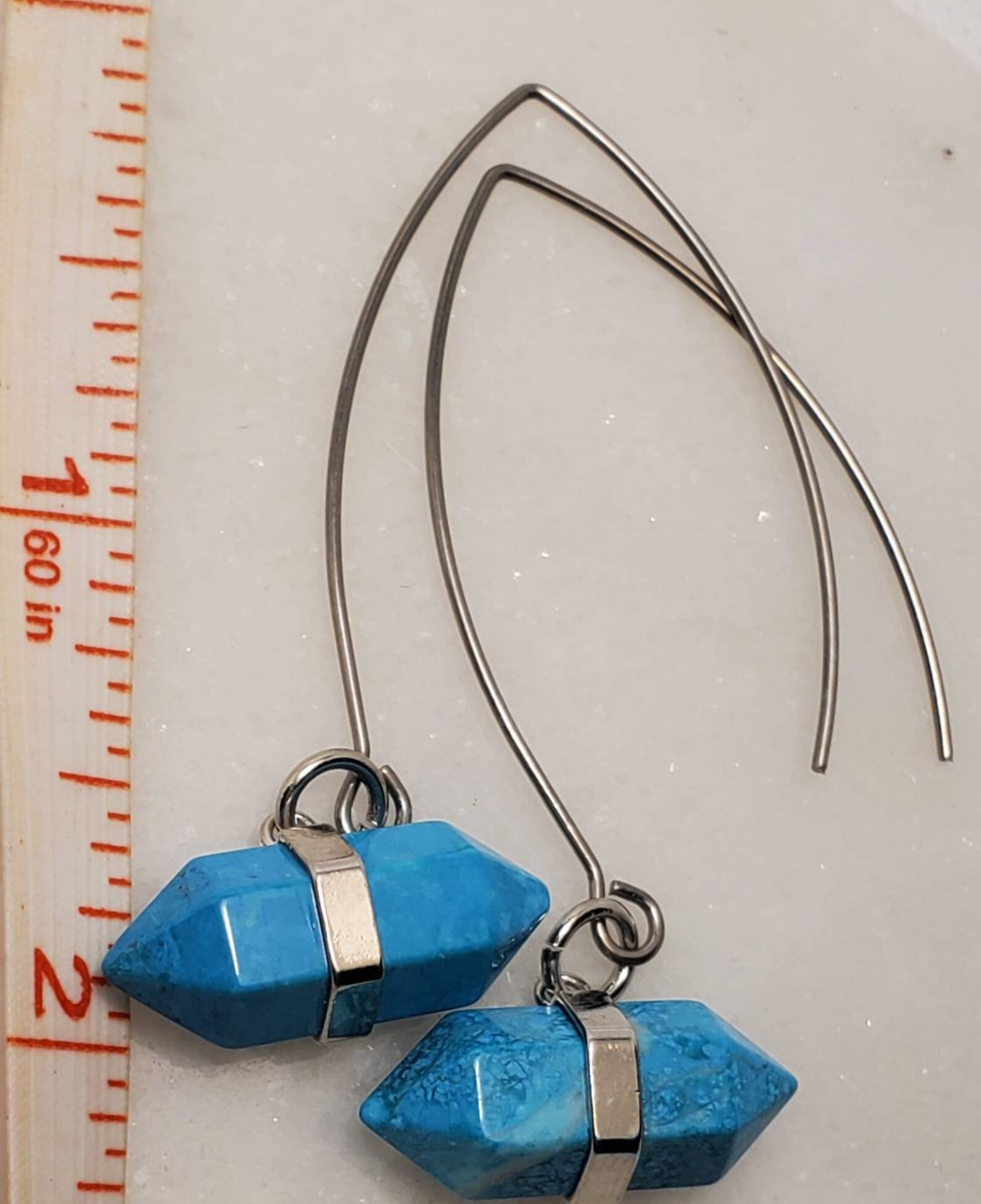 Blue Howlite Double Terminated Point Polished Stone Earrings Blue ...