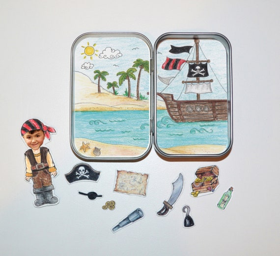 Pirate Theme Mini Magnetic Tin Box Playset Personalized With | Etsy