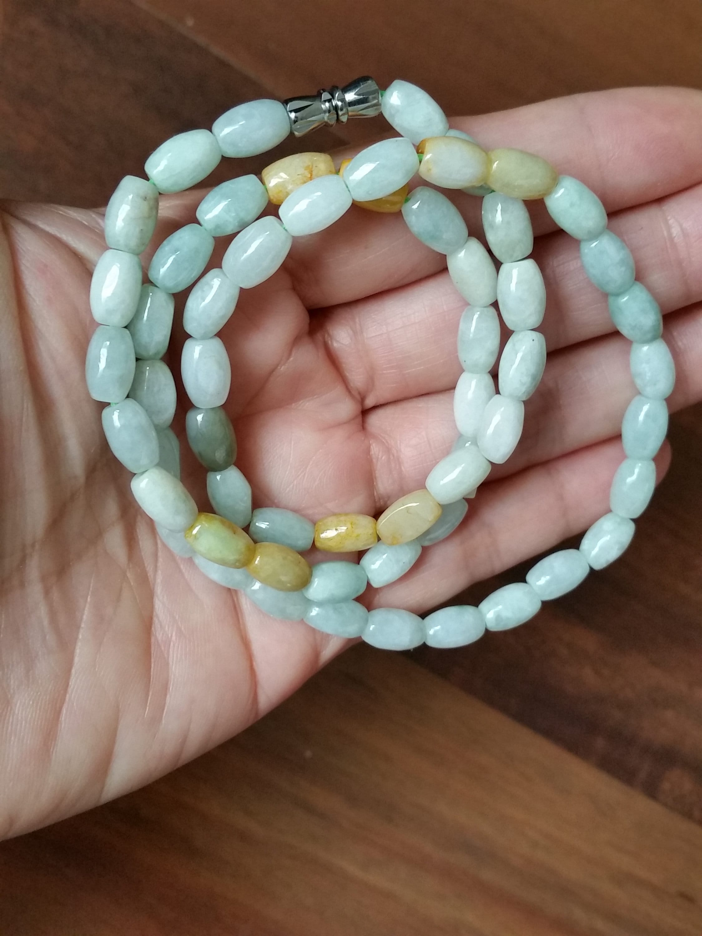 Certified Green Brown 100% Natural A JADE JADEITE Bead Beads Necklace ...