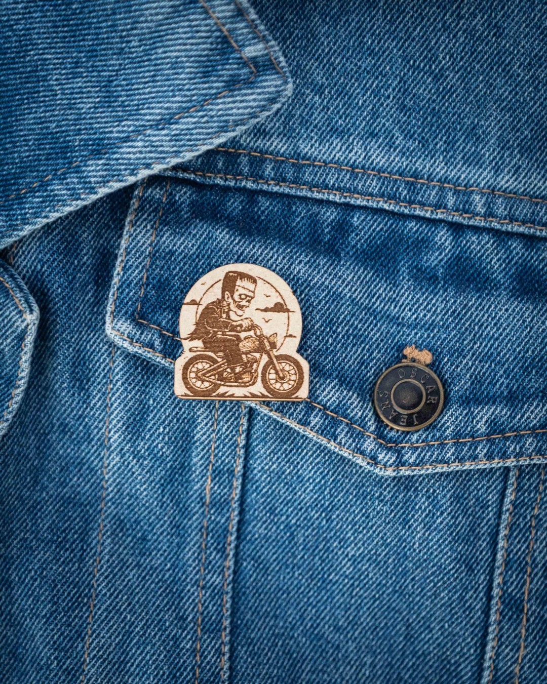 Frankenstein Motorcycle Wooden Lapel Pin - Etsy