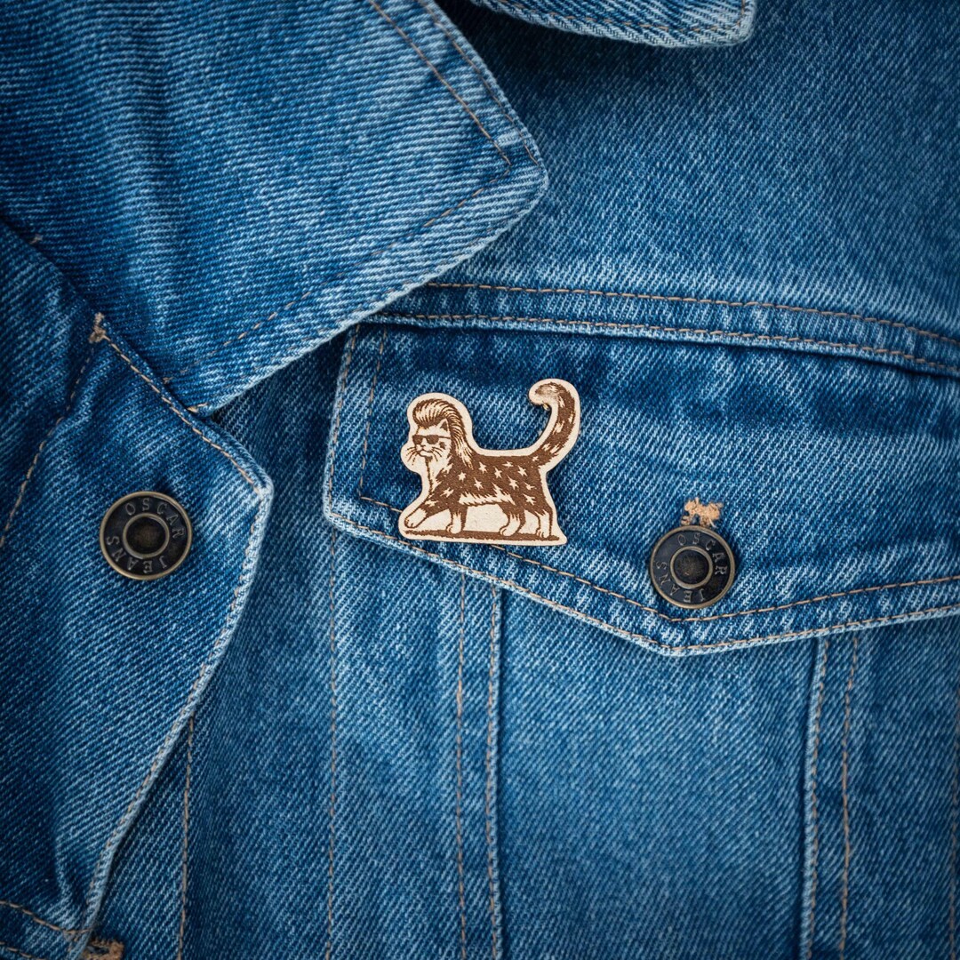 Mullet Cat Wooden Lapel Pin, Beautiful Wooden Lapel Pin, Morgan Wallen ...