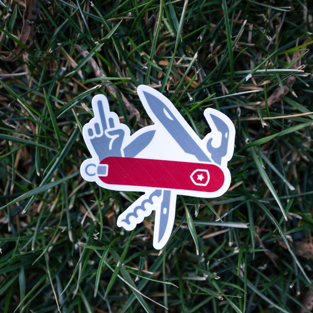 Swiss Army Knife Sticker, FU Sticker, EDC Sticker, Funny Knife Sticker ...