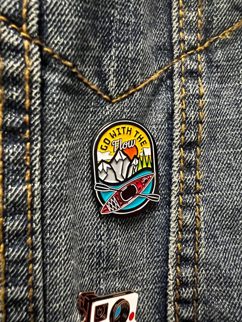 Kayak Enamel Lapel Pin: Go With the Flow, Outdoors Adventure, Kayaking ...