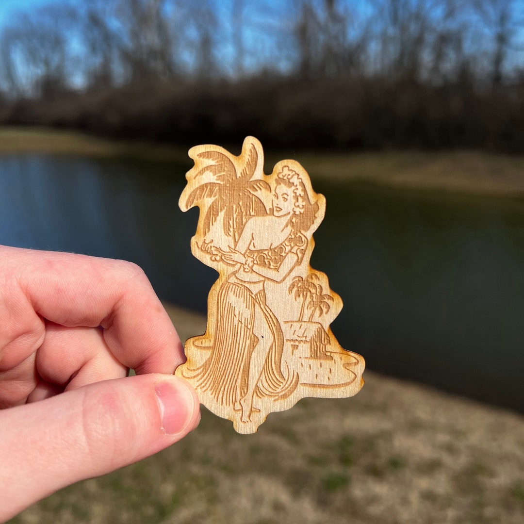 Vintage Tiki Girl Wooden Sticker, Premium Hula Girl Wooden Sticker ...