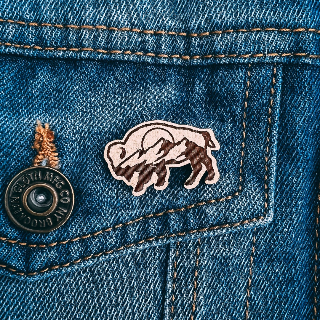 Buffalo Wooden Lapel Pin, Beautiful Wooden Lapel Pin, Outdoors Pin - Etsy