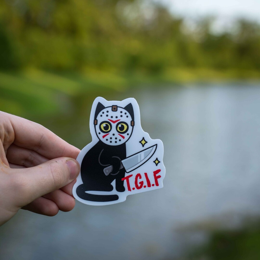 Friday the 13th Cat Sticker, Jason Cat Sticker, Funny Halloween Sticker ...