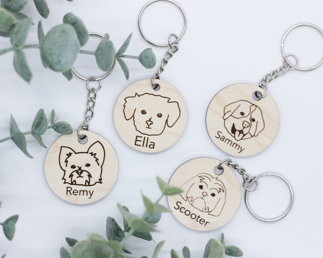 Personalized Dog Outline Key Chain | Doggy Tag | Custom Engraved Wooden ...