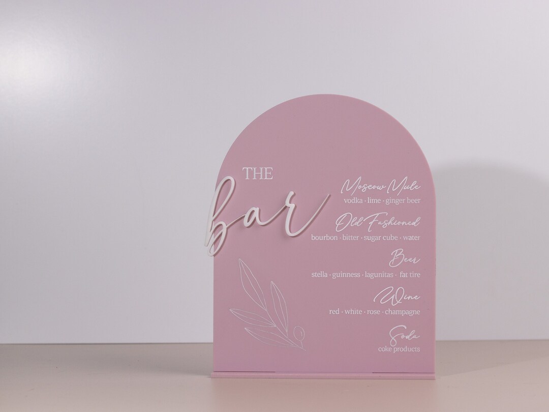 Bar Sign | Custom Acrylic Bar Menu | Matte Wedding Signage | Wedding ...