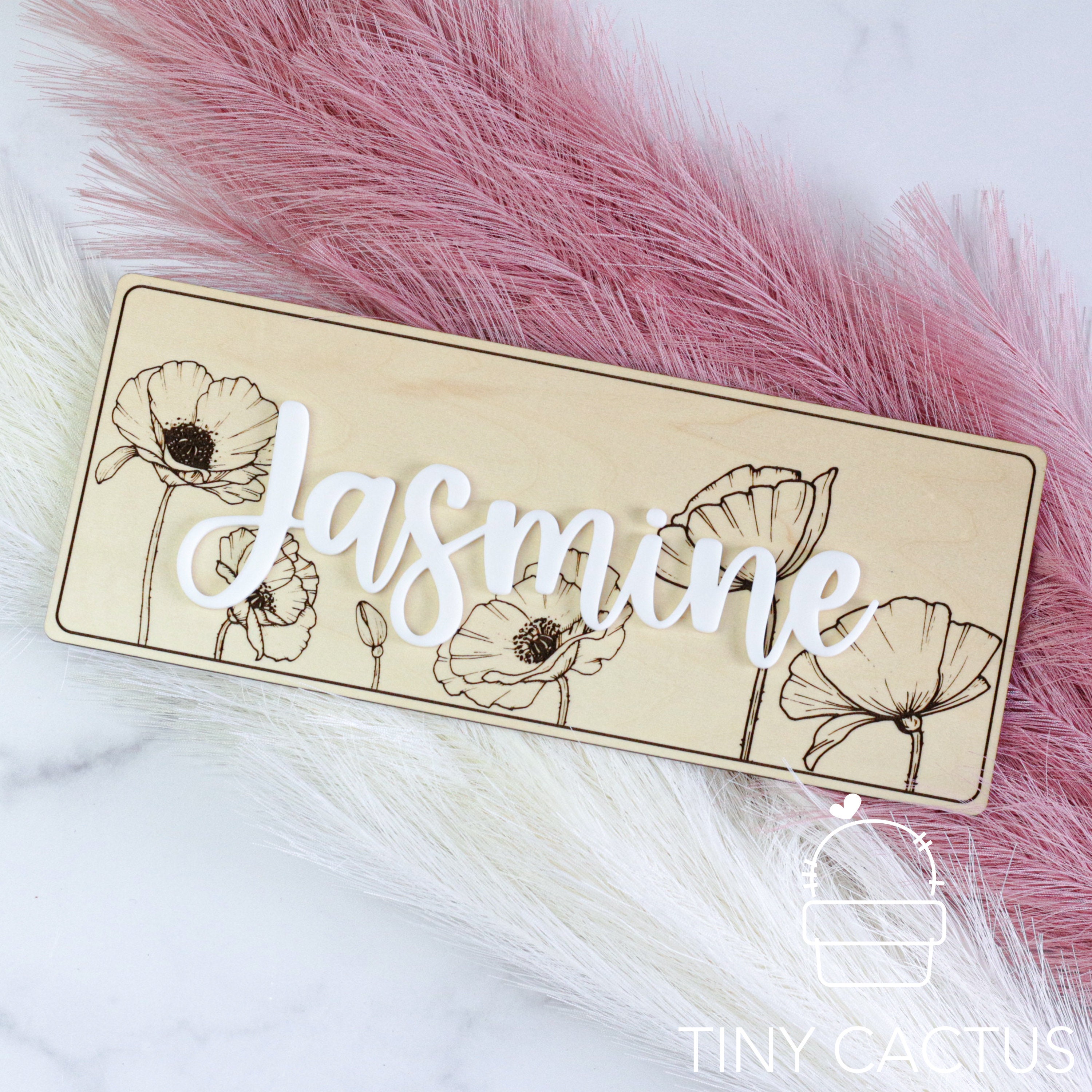 Poppy Rectangle Name Sign 10 Inches Floral Name Decor | Etsy