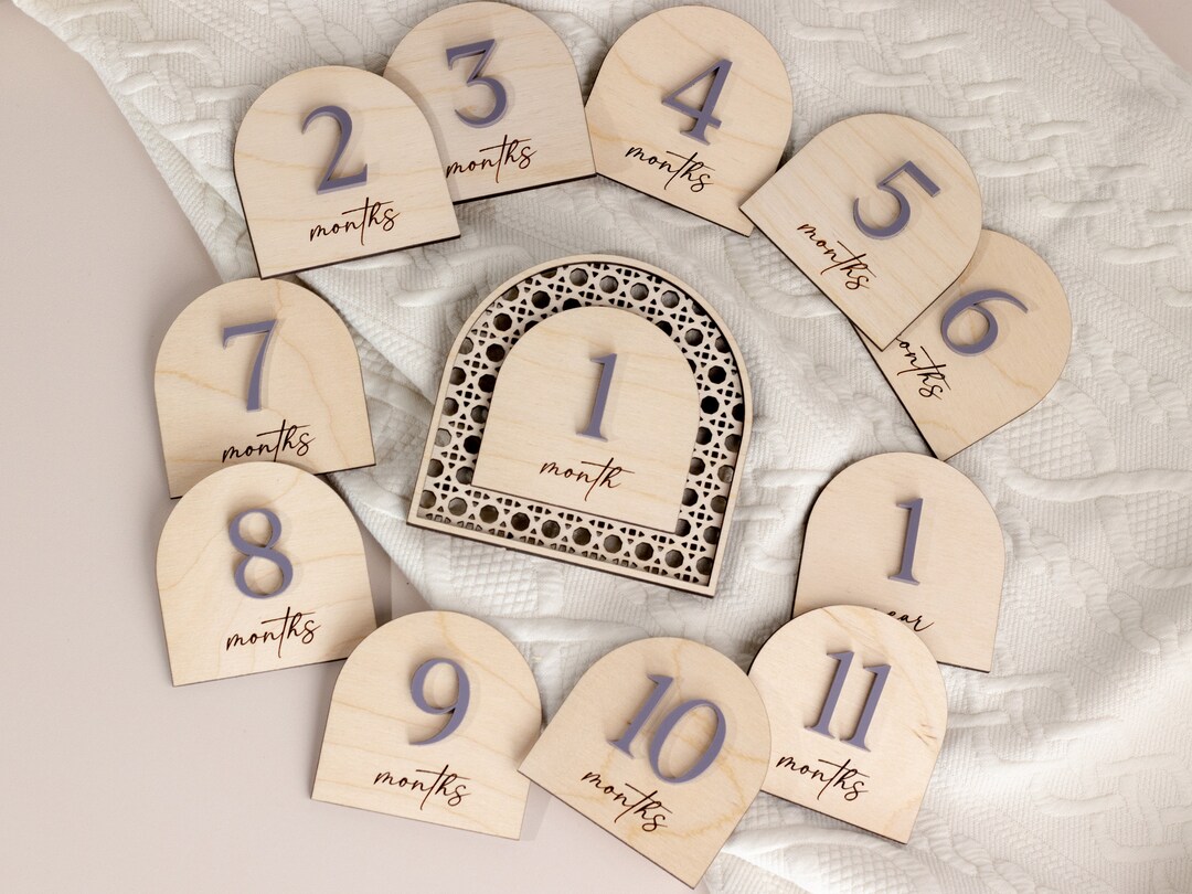 Rattan Monthly Milestone Markers | Milestone Marker | Wood First Year ...