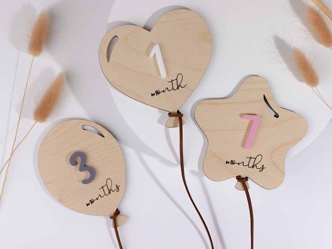 Balloon Monthly Milestone Markers | Milestone Marker | Wood First Year ...
