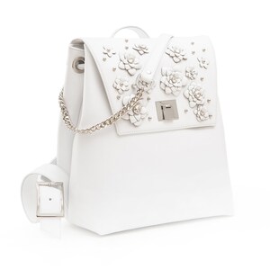 WHITE Leather Backpack Laptop Backpack Custom Made Leather Bag White ...