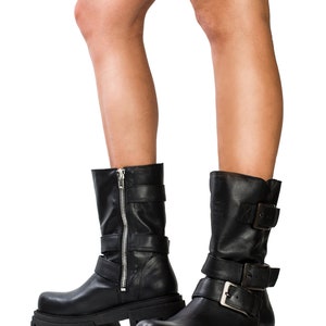 MARIA BOOTS Massive Biker Boots With Silver Buckles for Women BLACK ...