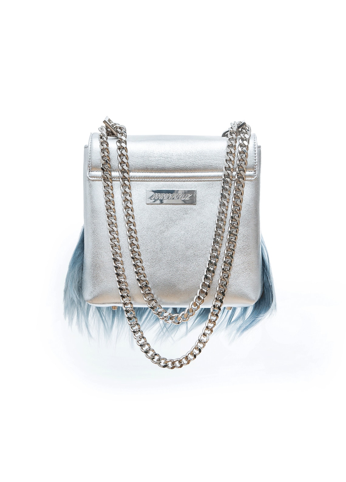 SILVER Leather Shoulder Bag Silver Cross Body Bag GISELLE With Blue ...
