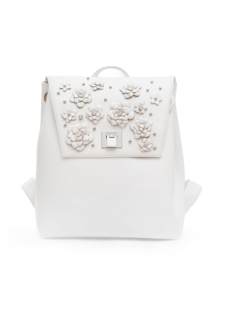 WHITE Leather Backpack Laptop Backpack Custom Made Leather Bag White ...