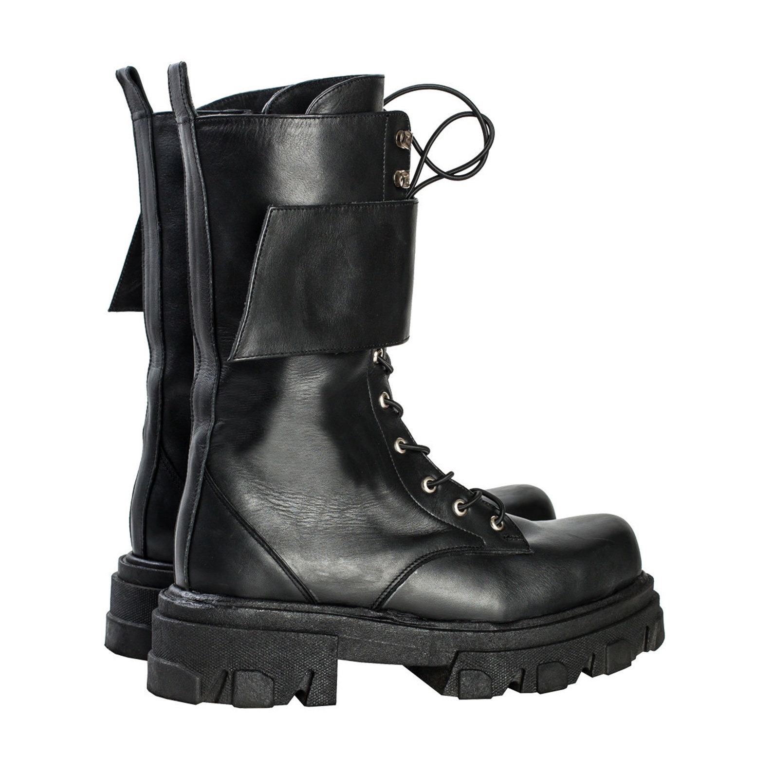 MARGARET BOOTS Massive Combat Boots BLACK Leather Boots Half Length ...