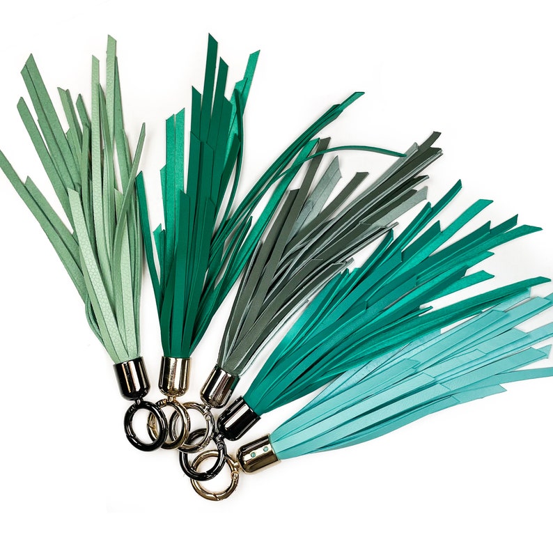 GREEN Leather TASSEL Keychain Mint Bag Tassel Genuine - Etsy