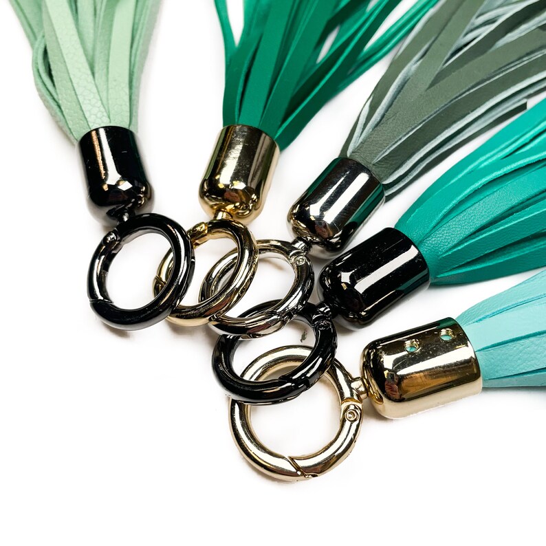 GREEN Leather TASSEL Keychain Mint Bag Tassel Genuine - Etsy