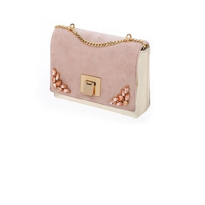 Peach Suede and Gold Leather Small Size Purse ISADORA | Chic and ...