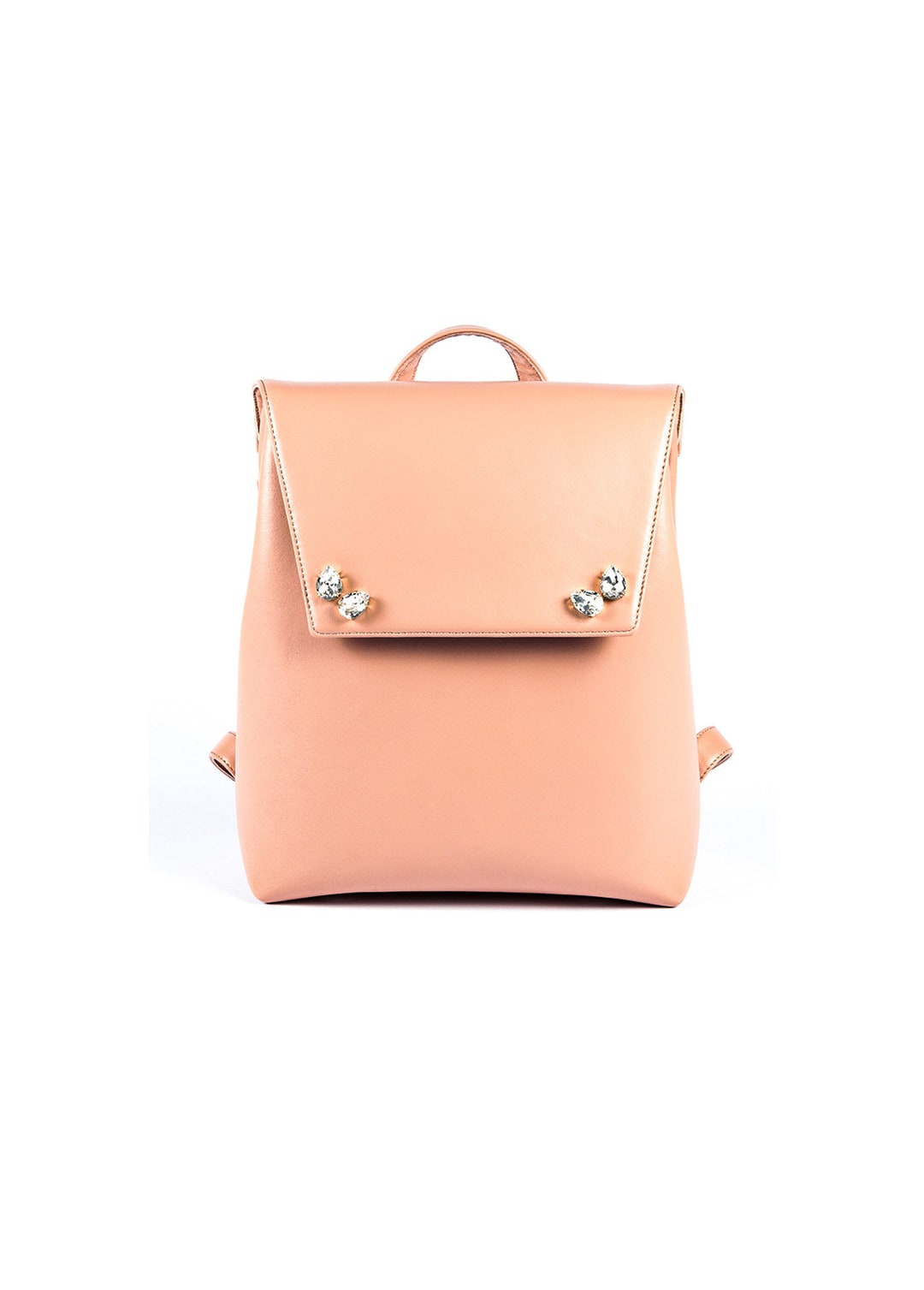 Beige Leather Backpack W/ Swarovski Crystals and Front Flap Closure ...