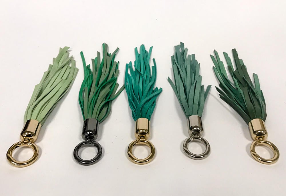 GREEN Leather TASSEL keychain mint bag tassel genuine | Etsy