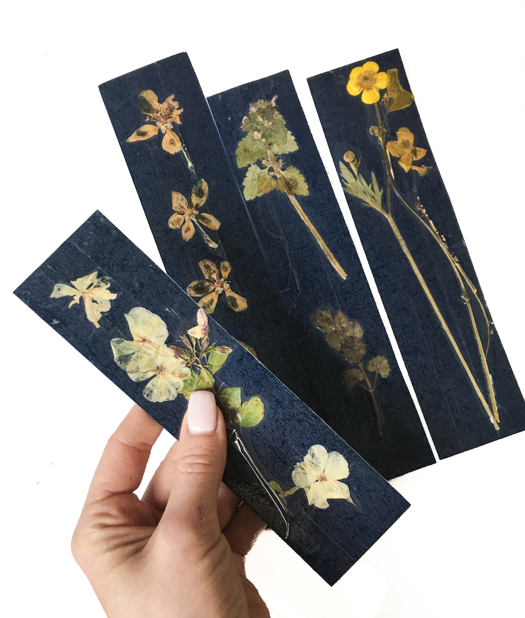 PRESSED FLOWER BOOKMARKS Set of Four Natural Real Pressed Flower ...
