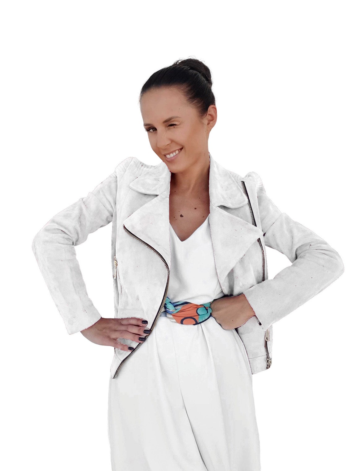 WHITE Suede JACKET Biker Style Jacket Velour Leather Jacket Soft ...