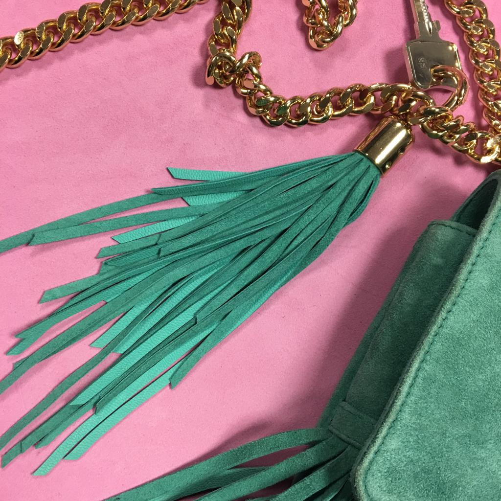 GREEN Leather TASSEL keychain mint bag tassel genuine | Etsy