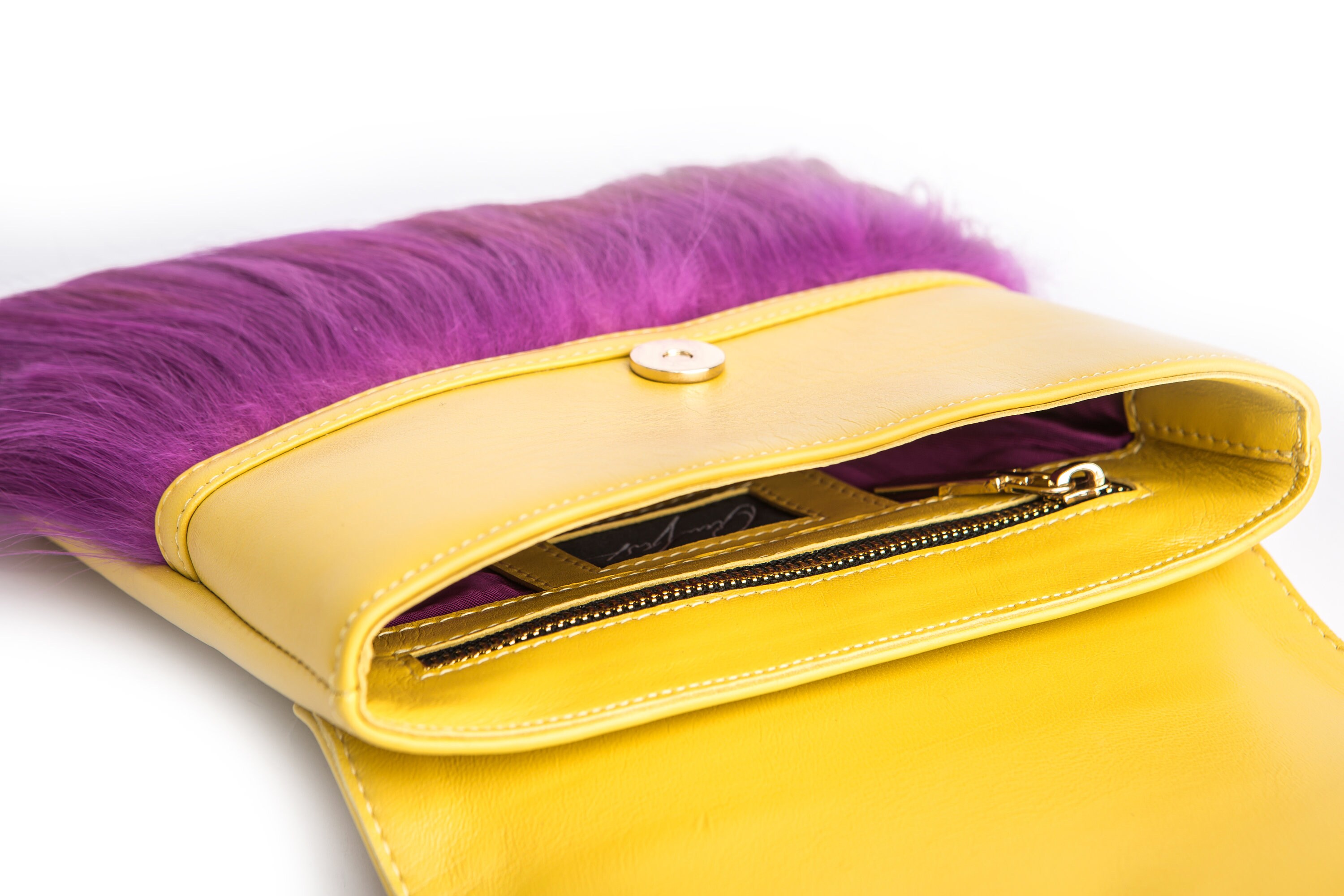 YELLOW Leather Shoulder Bag Yellow Cross Body Bag GISELLE With Purple ...