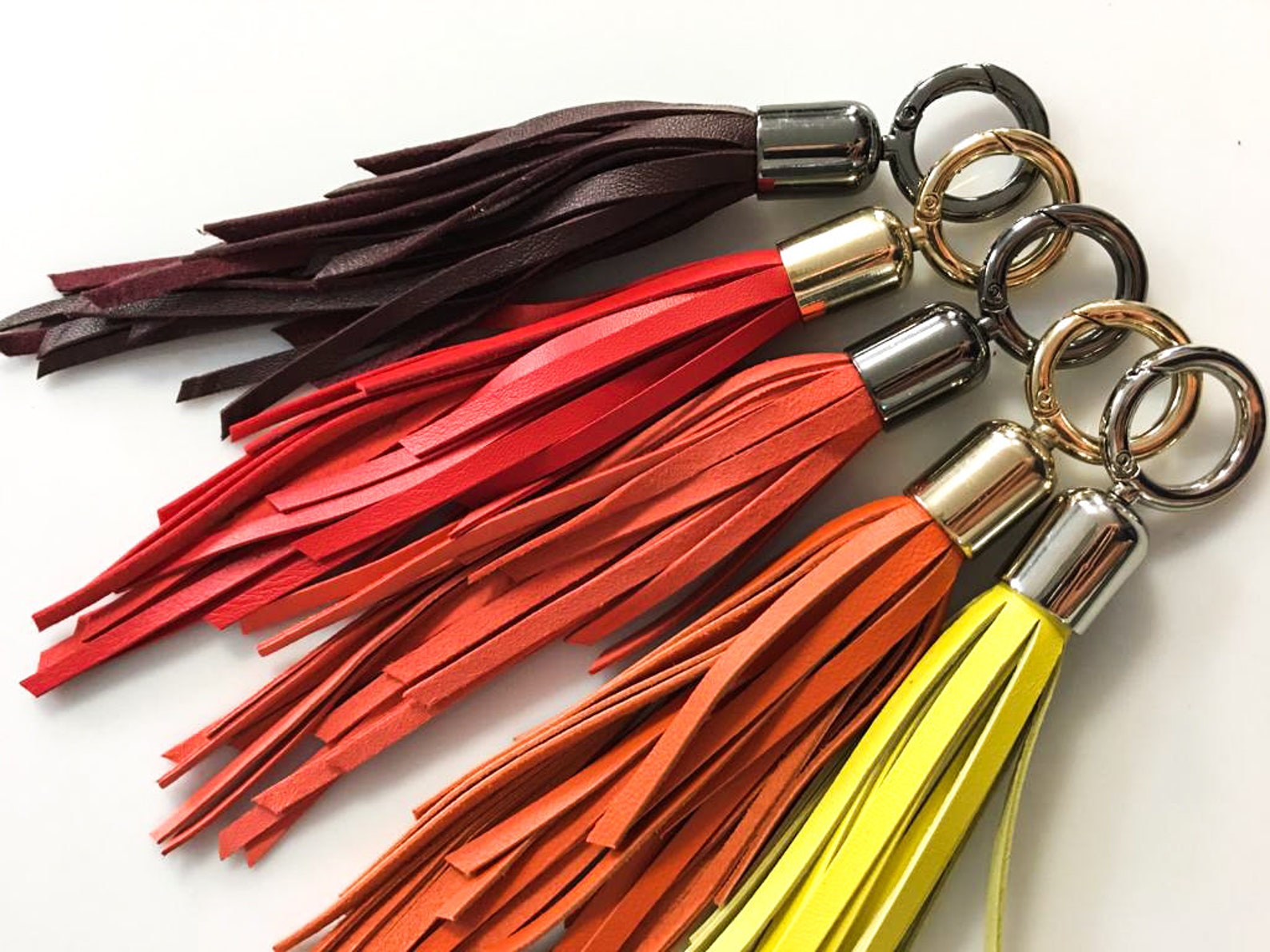 BRIGHT Color Tassel Key Chains Yellow Leather Fatal Red Leather ...