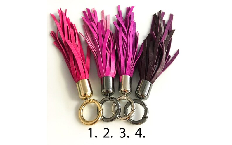 PINK leather tassel key chain Genuine leather tassel bag | Etsy