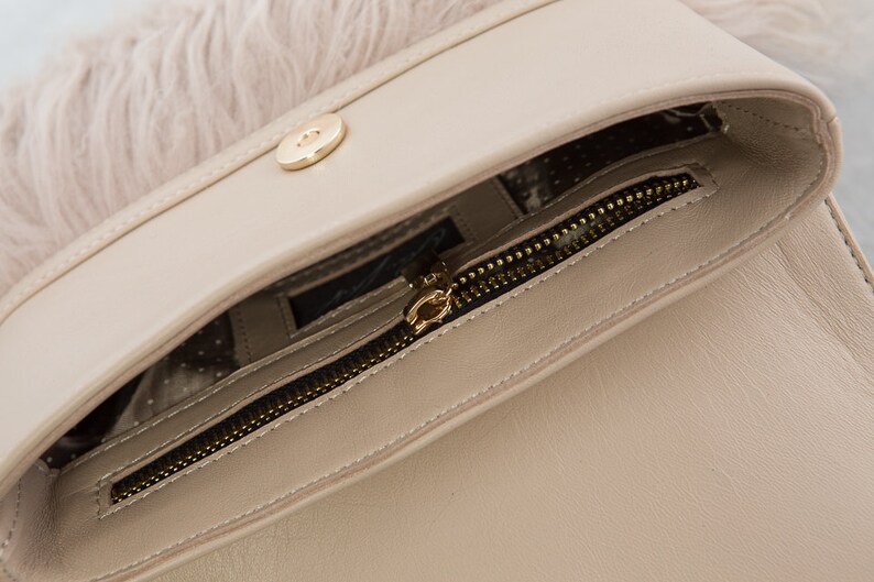 BEIGE Leather Bag Sand Color Shoulder Bag CHARLOTTE With Genuine Lama ...