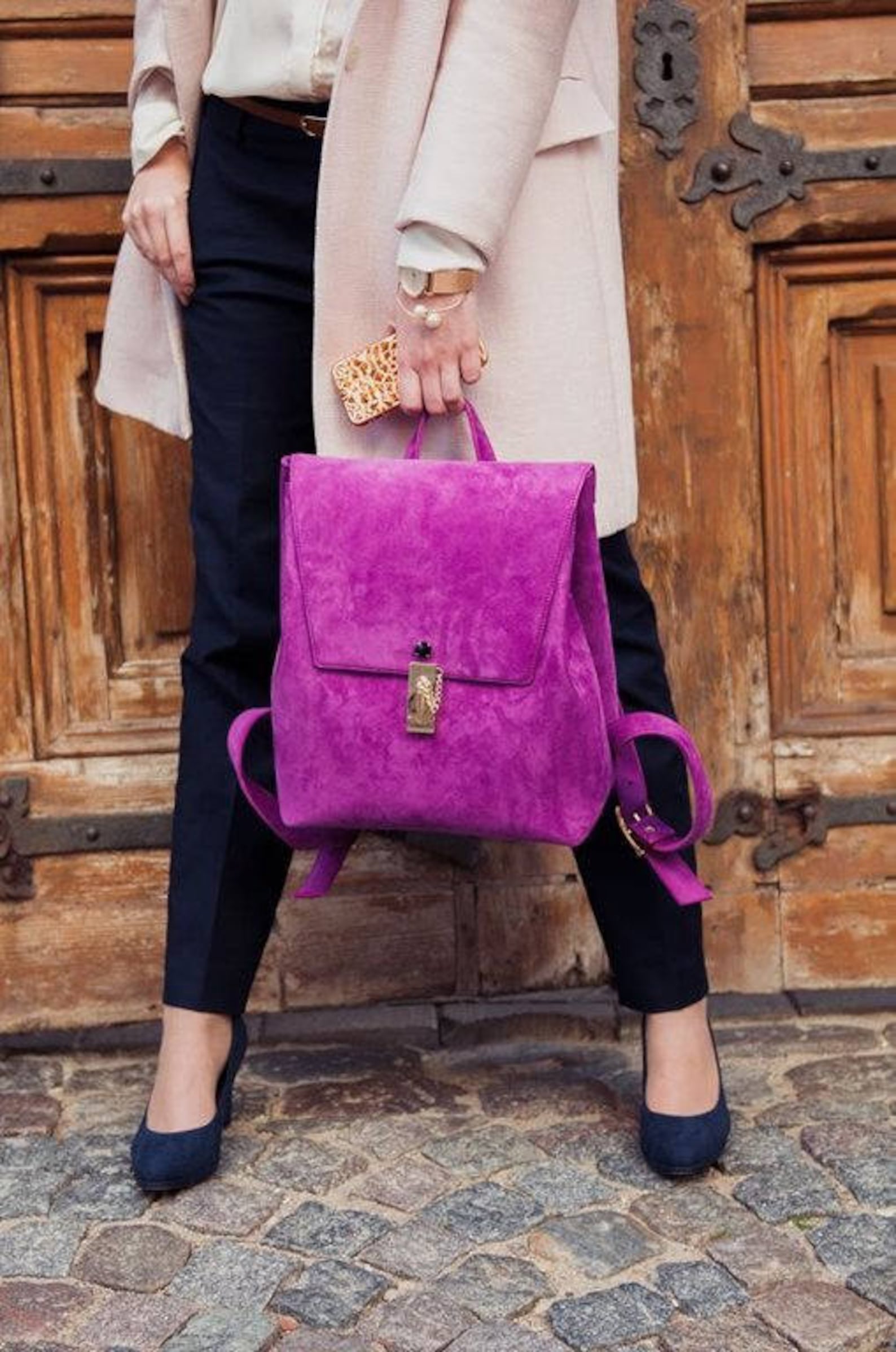PURPLE Suede Leather Backpack Laptop Backpack Custom Made Leather Bag ...