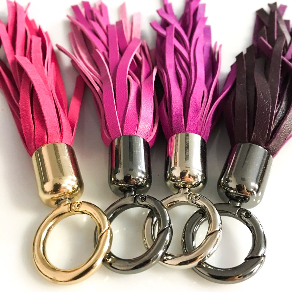 PINK Leather Tassel Key Chain | Genuine Leather Tassel Bag Accessories ...
