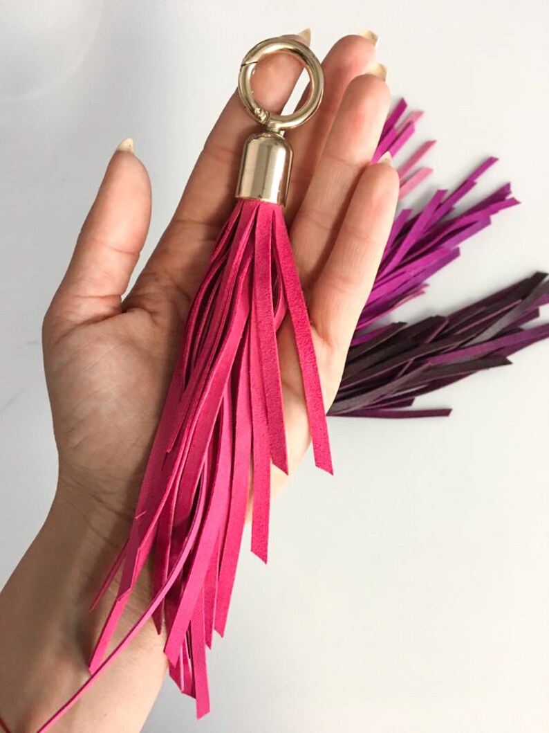 PINK Leather Tassel Key Chain Genuine Leather Tassel Bag - Etsy
