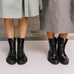 BLACK RINGLA Boots With Eyelets and Chain Genuine Leather Boots Real ...